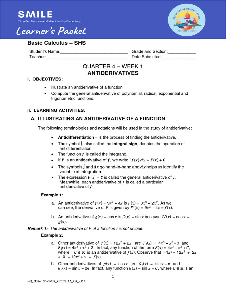 Smile Basic Calculus q4 Week 1 | PDF | Function (Mathematics) | Mathematical Objects
