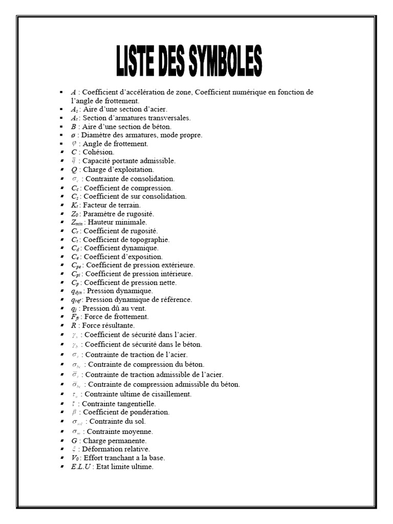 9 Liste Des Symboles M - Copie | PDF | Contrainte de cisaillement ...