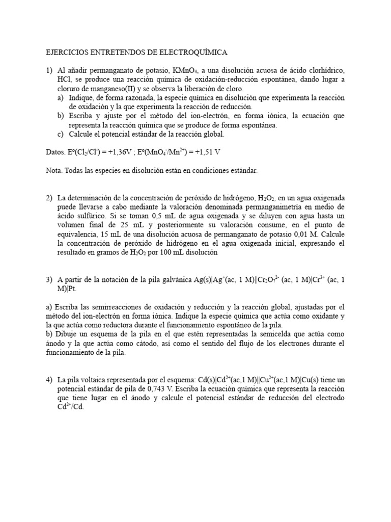 Problemas de Electroquímica Avanzada | PDF | Redox | Peróxido de hidrógeno