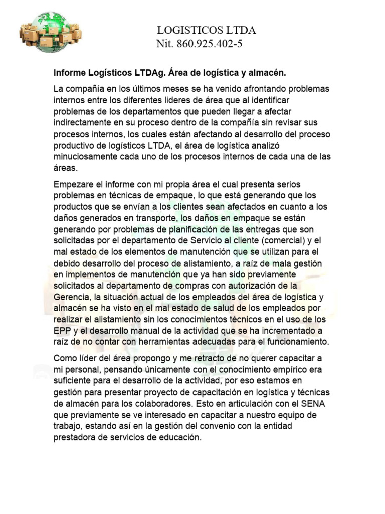 Informe Logísticos LTDA | PDF | Logística | Business
