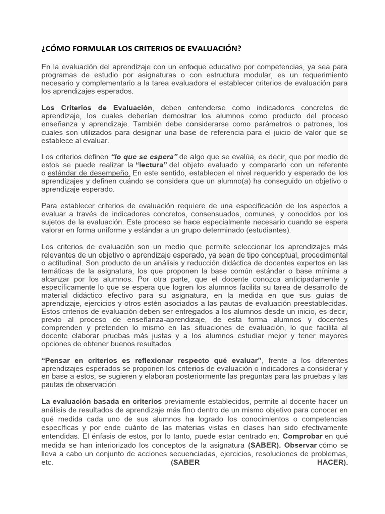 Cómo formular los criterios de evaluación | PDF | Evaluación | Aprendizaje