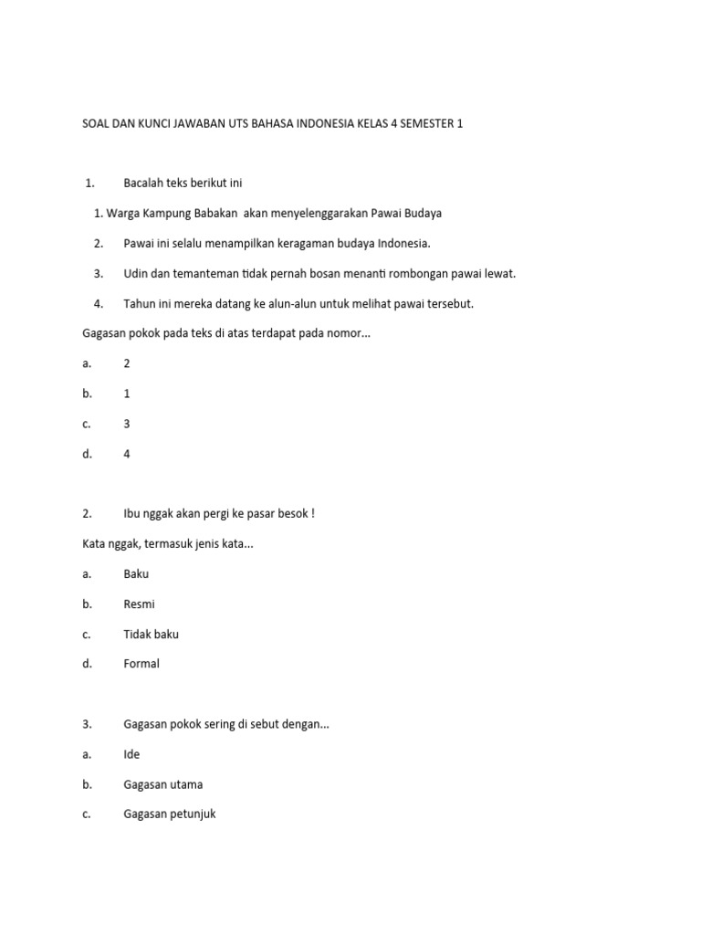 SOAL PTS B.Indo Kls 4-WPS Office | PDF | Perjalanan | Seni & Disiplin Bahasa