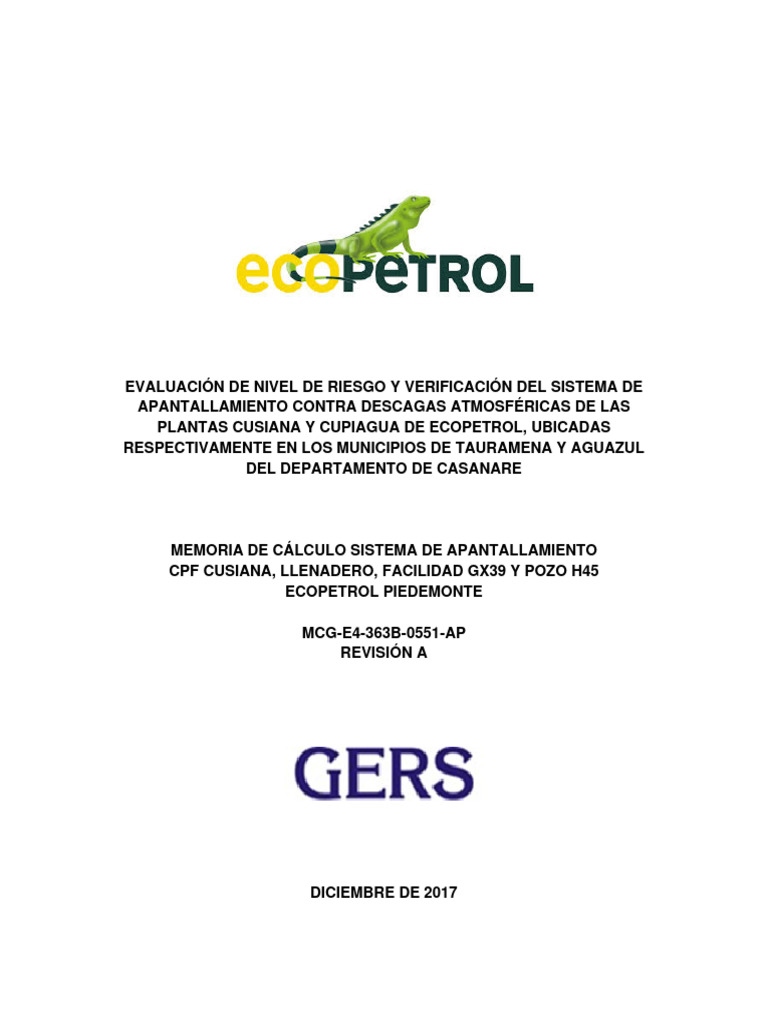 MCG E4 363b 0551 AP Rev A MC Apan Cusiana CPF Llenadero Gx39 Pozo H | PDF | Relámpago | Electricidad