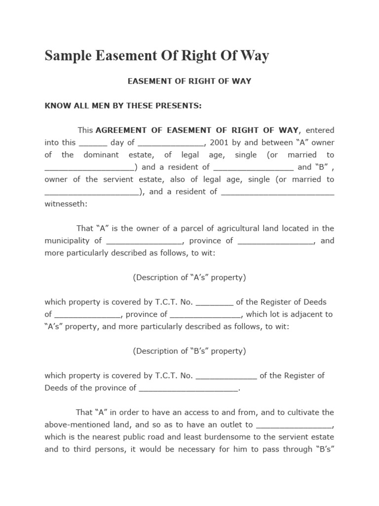 7 Sample Easement of Right of Way | PDF | Easement | Environmental Law 7 Sample Easement of Right of Way | PDF | Easement | Environmental Law