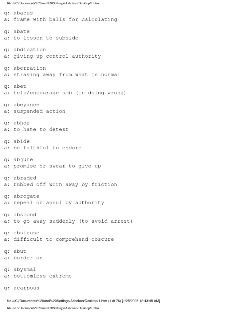 Vocabulary E-Book: Word Definitions | PDF