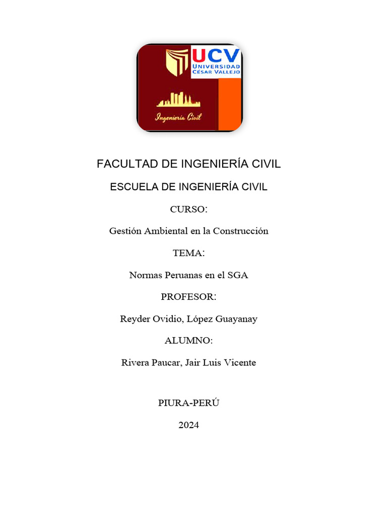 Informe de Normas Peruanas en SGA (Rivera Paucar Jair Luis Vicente) | PDF | Evaluación de ...