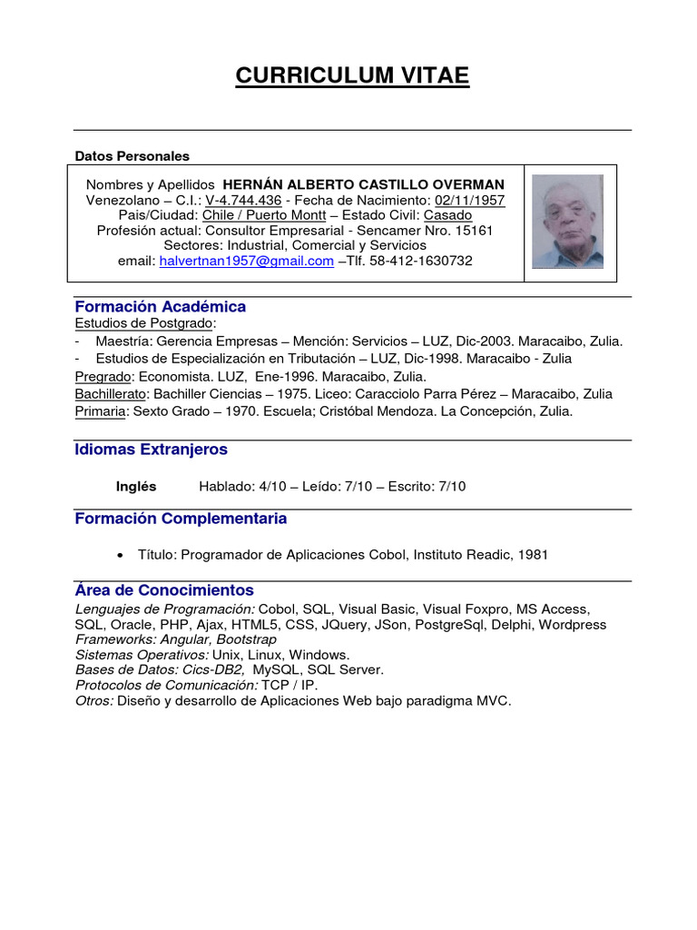 CV - Econ. Hernán Alberto Castillo Overman-2 | PDF | Presupuesto | Informática