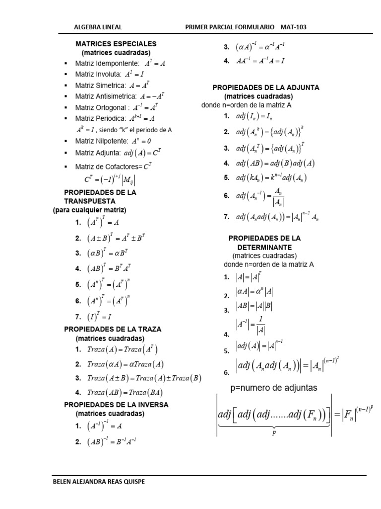 Álgebra Lineal: Formulario Básico | PDF | Matriz (Matemáticas) | Álgebra