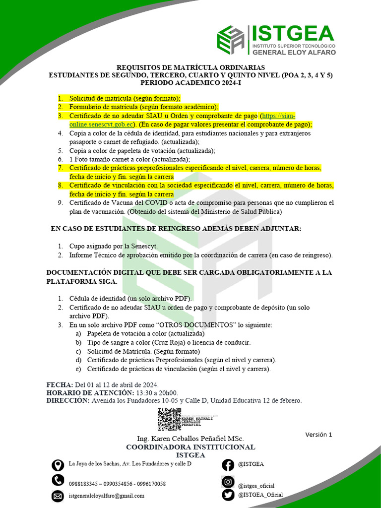 REQUISITOS DE MATRÍCULAS ORDINARIAS 2024-I 2DO A 5TO (1) - Signed | PDF | Documento de identidad