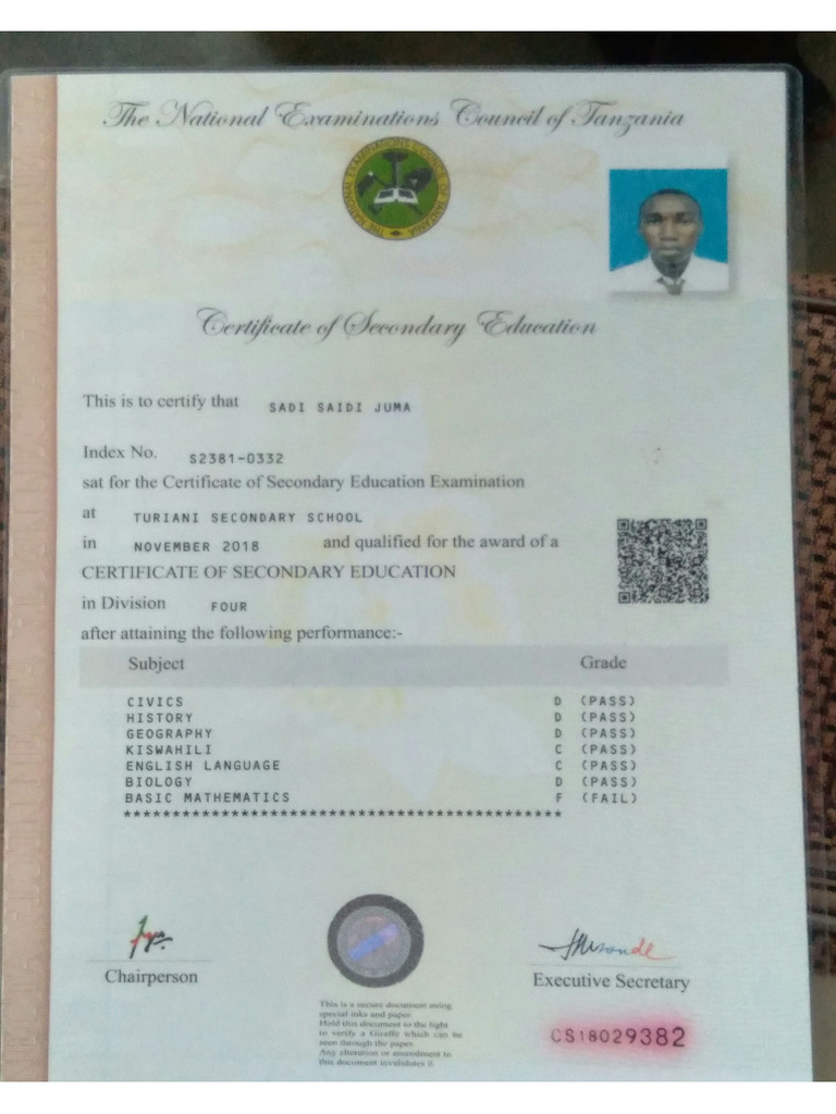 Cheti Cha Form Four PDF | PDF