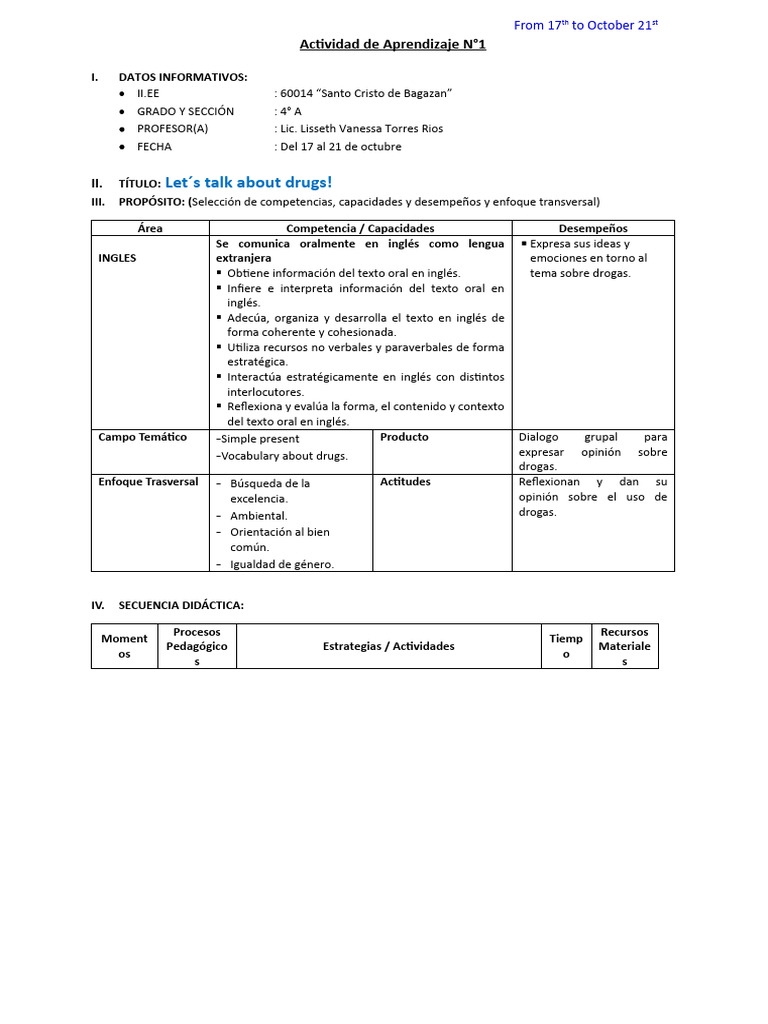 3° Grado - ACTIVIDAD DE APRENDIZAJE - INGLES | PDF | Aprendizaje