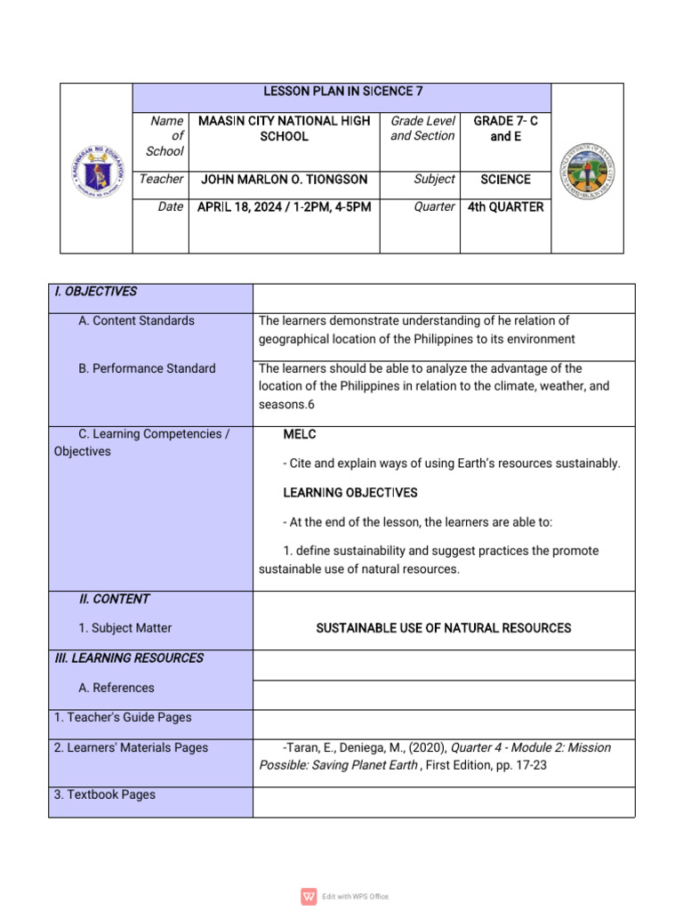 Sustainable Use Of Natural Resources Pdf Sustainability Learning