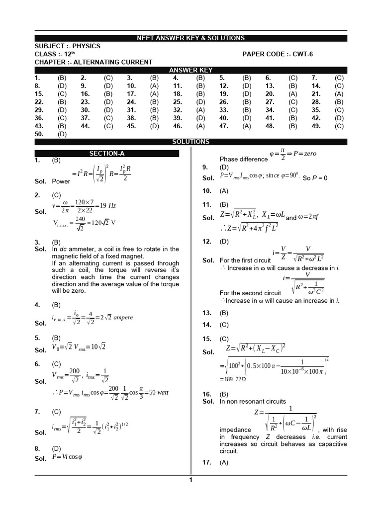 6-Alternating Current Solution | Download Free PDF | Electrical Impedance | Inductor