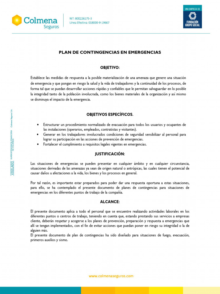 PLAN DE CONTINGENCIAS | PDF | Primeros auxilios | Incendios