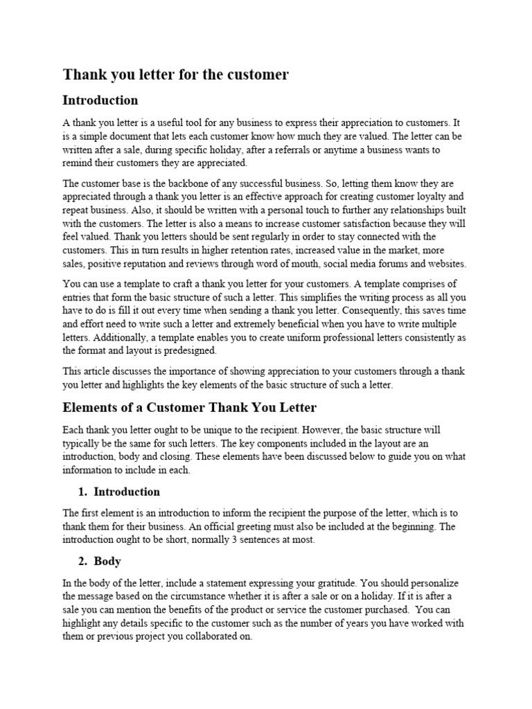 Thank You Letter For The Customer Pdf Customer Reputation