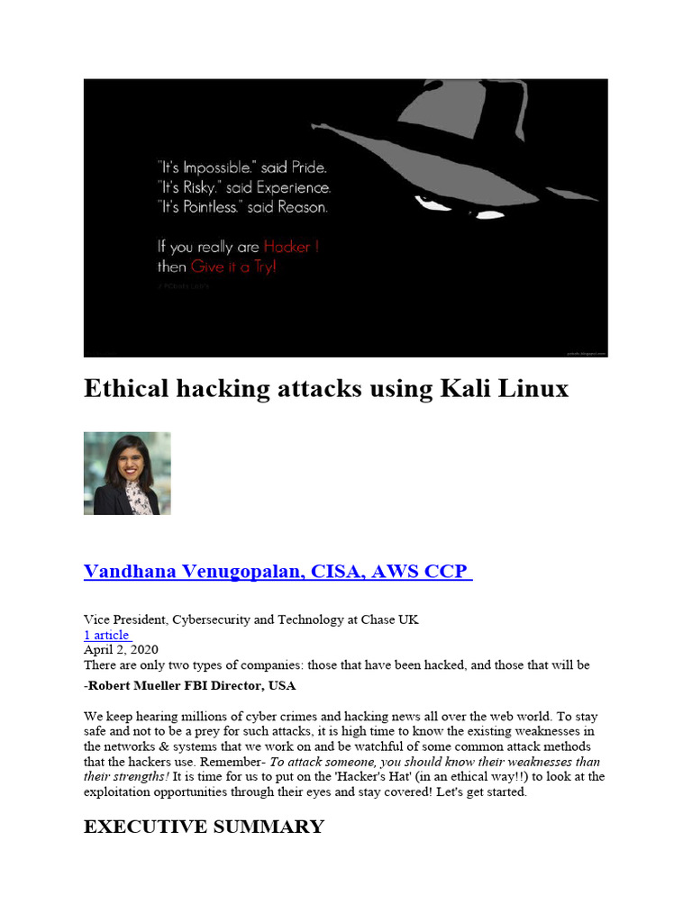 Ethical Hacking Attacks Using Kali Linux | PDF | Penetration Test ...
