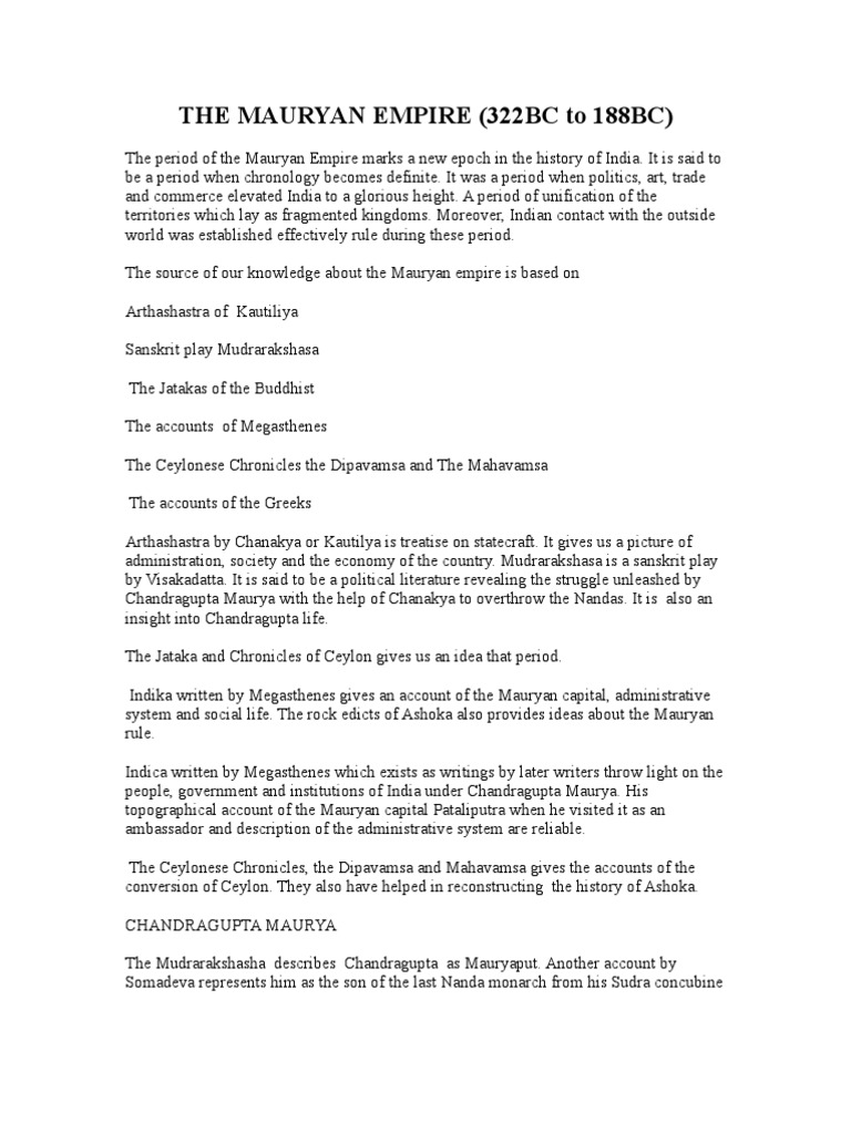 The Mauryan Empire (322bc To 188bc) | PDF | Ancient India | South Asia