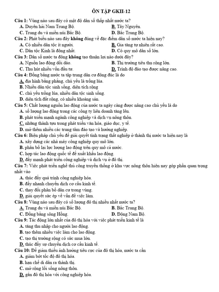 ÔN TẬP GKII-12 | PDF