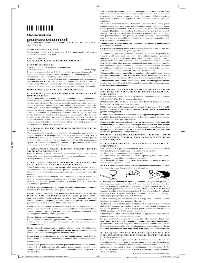 Paracetamol 200mg Ml-Gotas | PDF | Dor | Febre