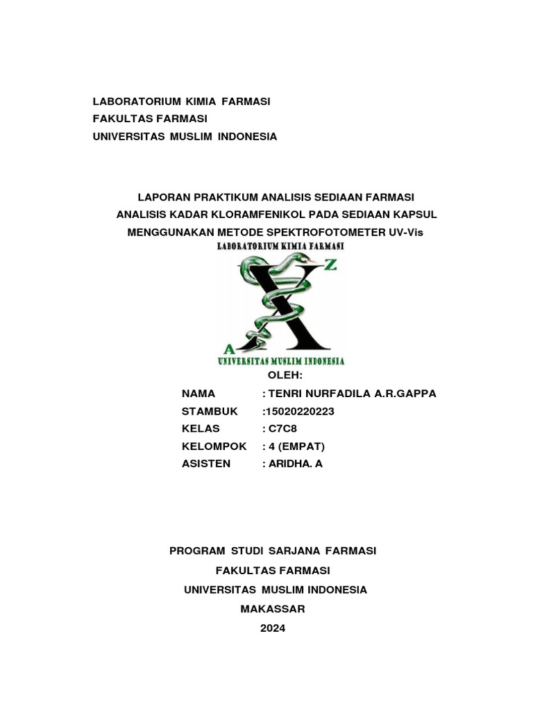 Laporan 2 Analisis Kadar Kloramfenikol 223 | PDF | Kesehatan Holistik | Sains & Matematika