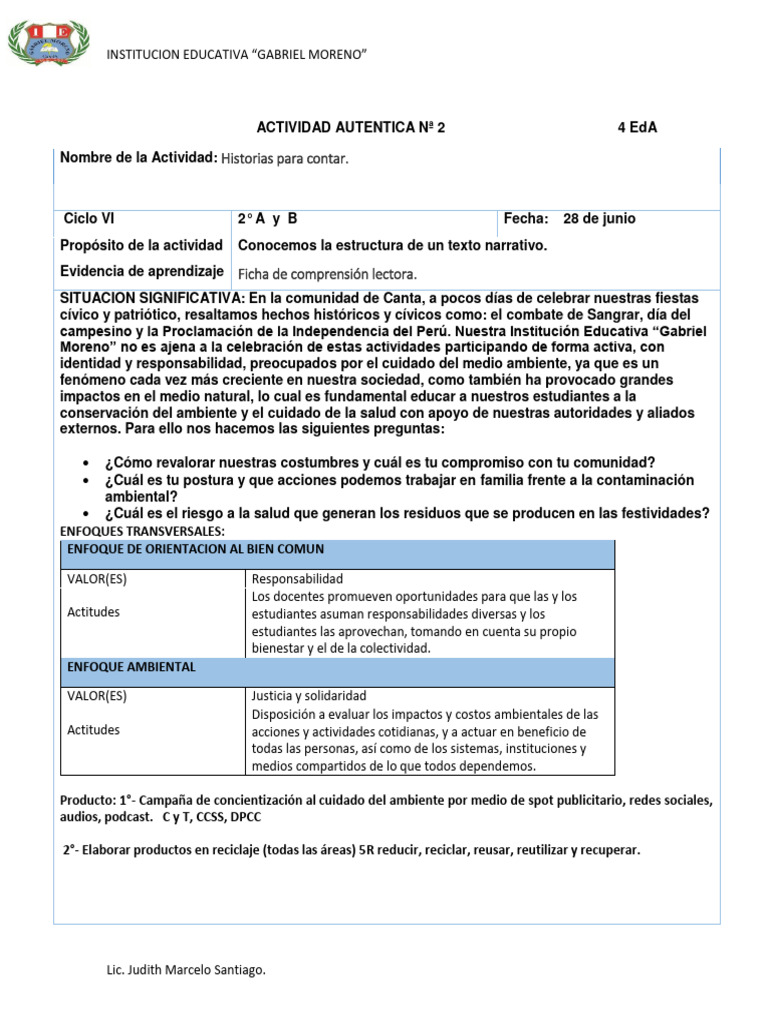 Actividad Autentica N 2 | PDF | Comprensión lectora | Aprendizaje