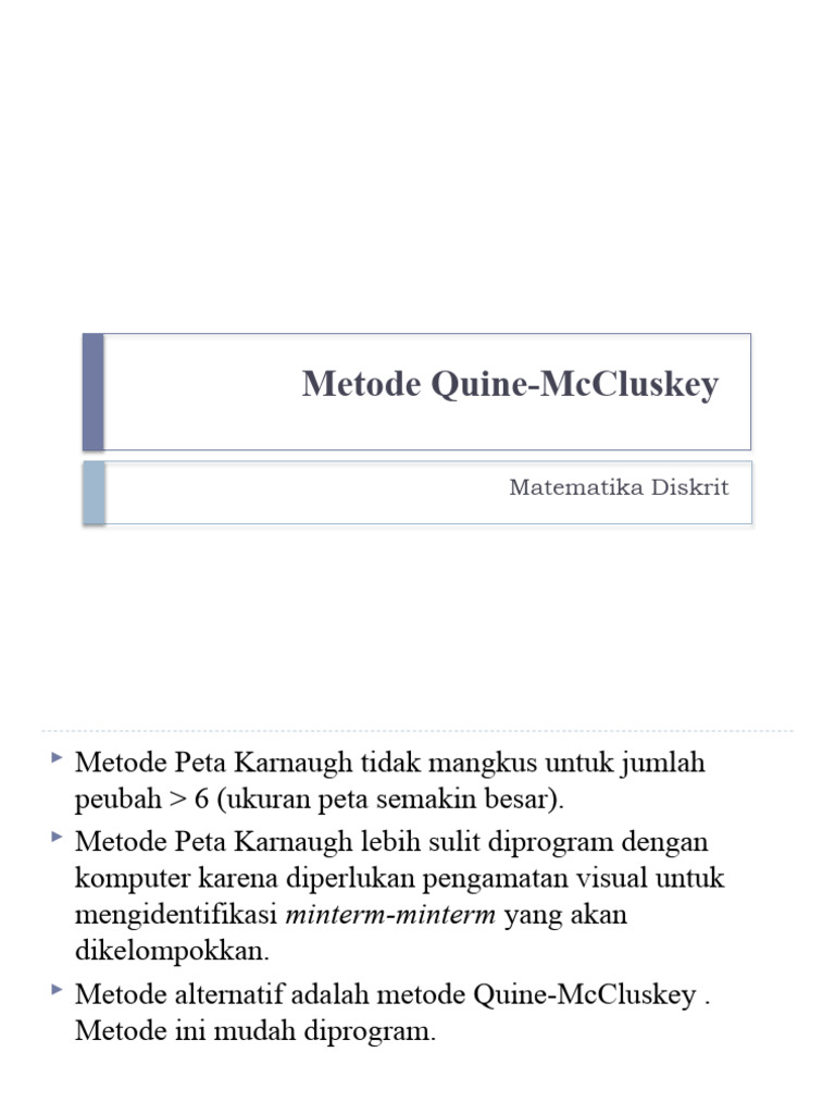 Metode Quine McCluskey | PDF | Metode & Bahan Ajar