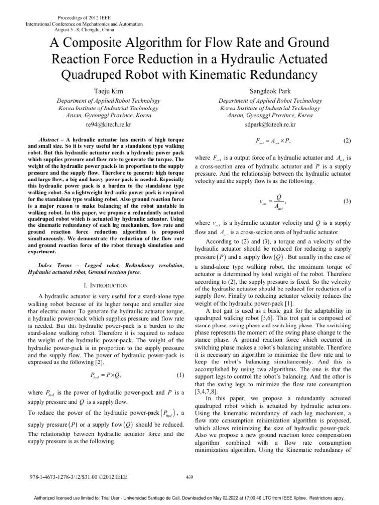 A Composite Algorithm For Flow Rate and Ground Reaction Force Reduction in A Hydraulic Actuated ...