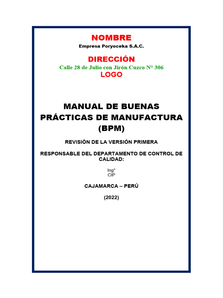Modelo de BPM | PDF | Seguridad alimenticia | Alimentos