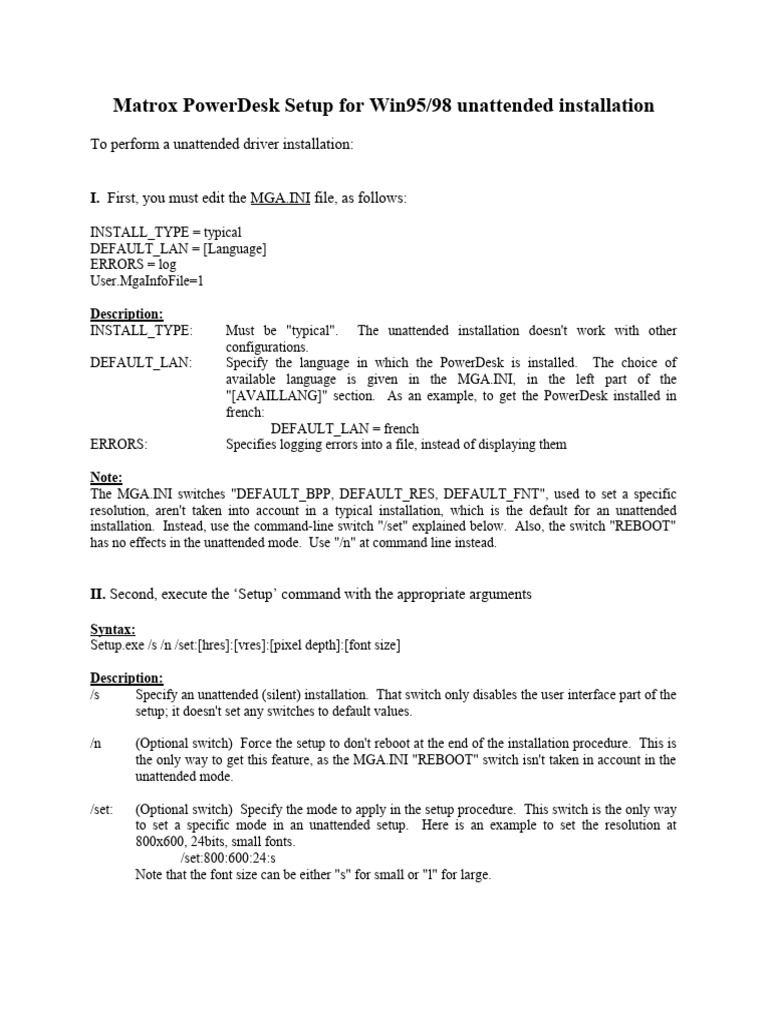 Matrox PowerDesk Unattended Setup Guide | PDF | Command Line Interface ...