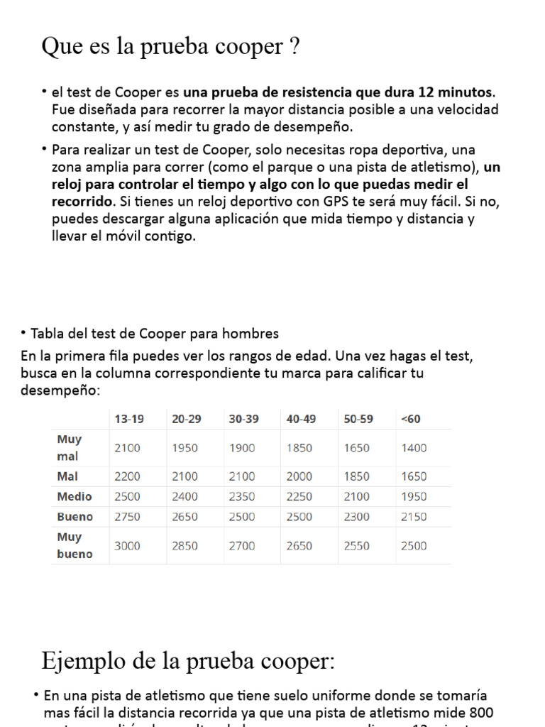 Qué es el test de Cooper y su duración | PDF | Deporte del atletismo ...