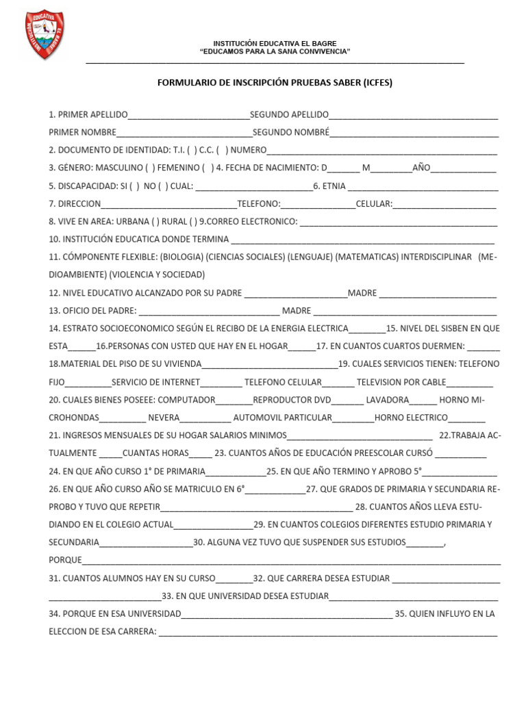 FORMULARIO PRUEBAS ICFES 2024 | PDF