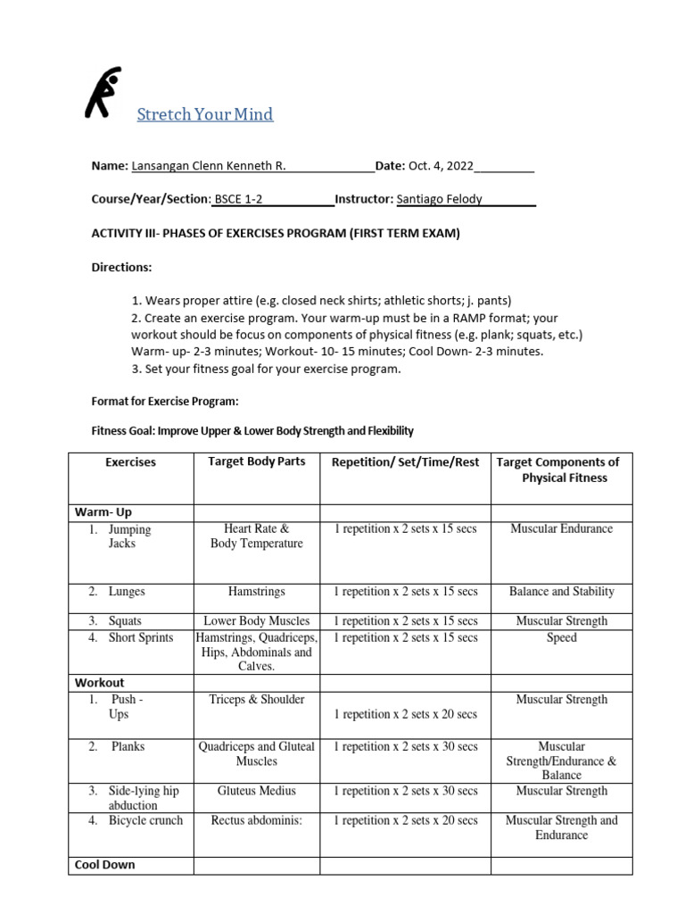 Exercise Program for Strength & Flexibility | PDF | Management Of ...