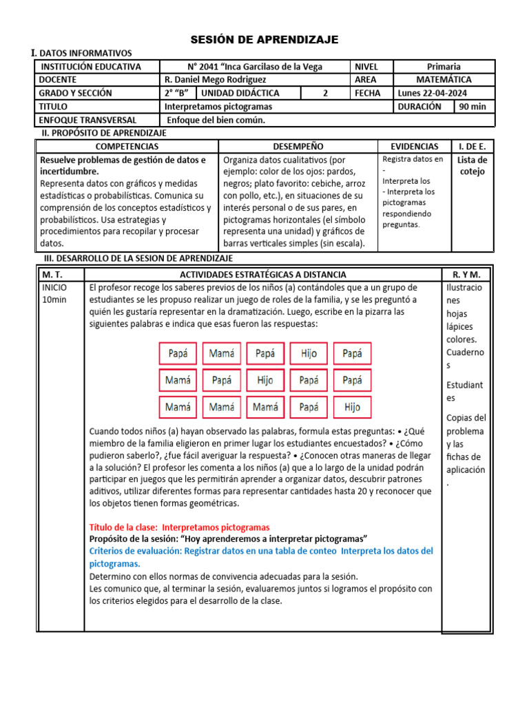 SESIÓN DE MATEMÁTICA 22-04-24 | PDF | Estadísticas | Aprendizaje