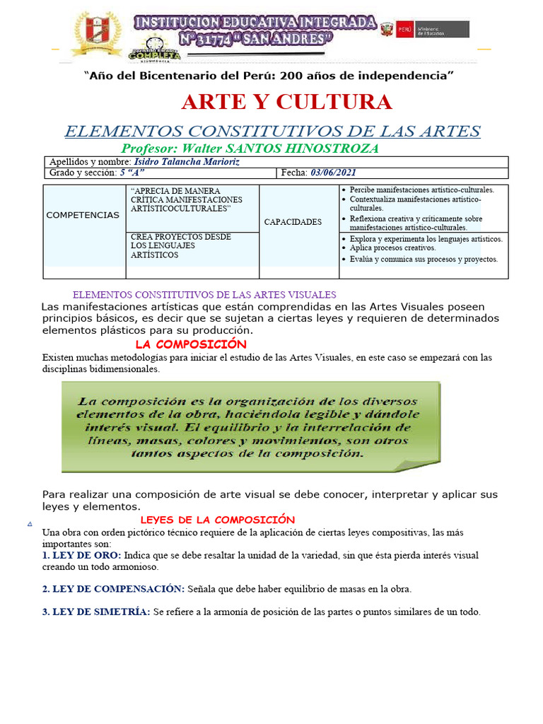 Ficha de Arte 5to | PDF | Color | Composición (artes visuales)