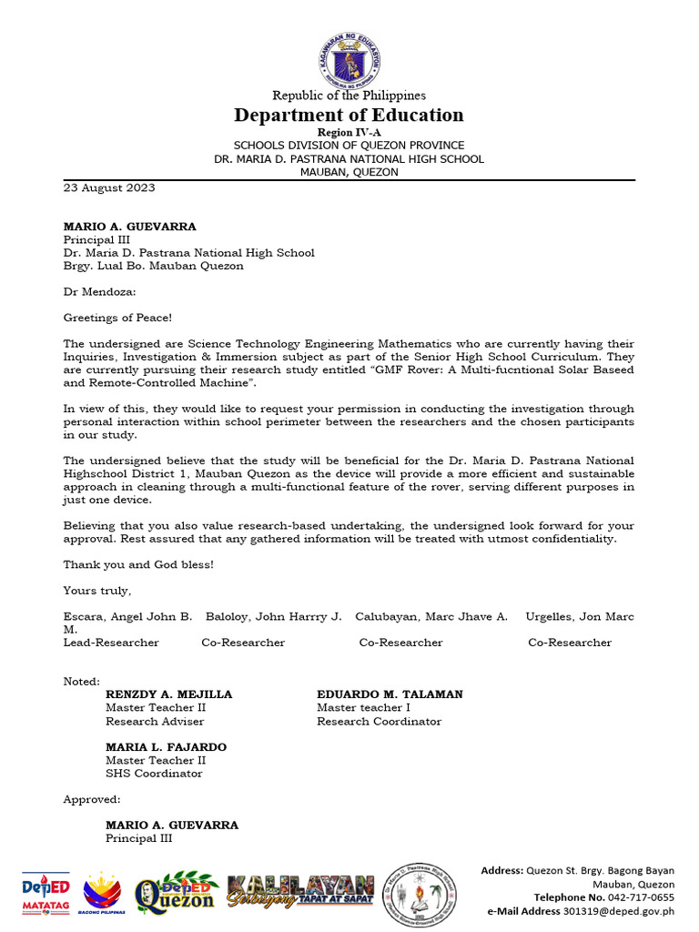 Letter For Conducting The Study 2024 - G9 - MMSV | PDF