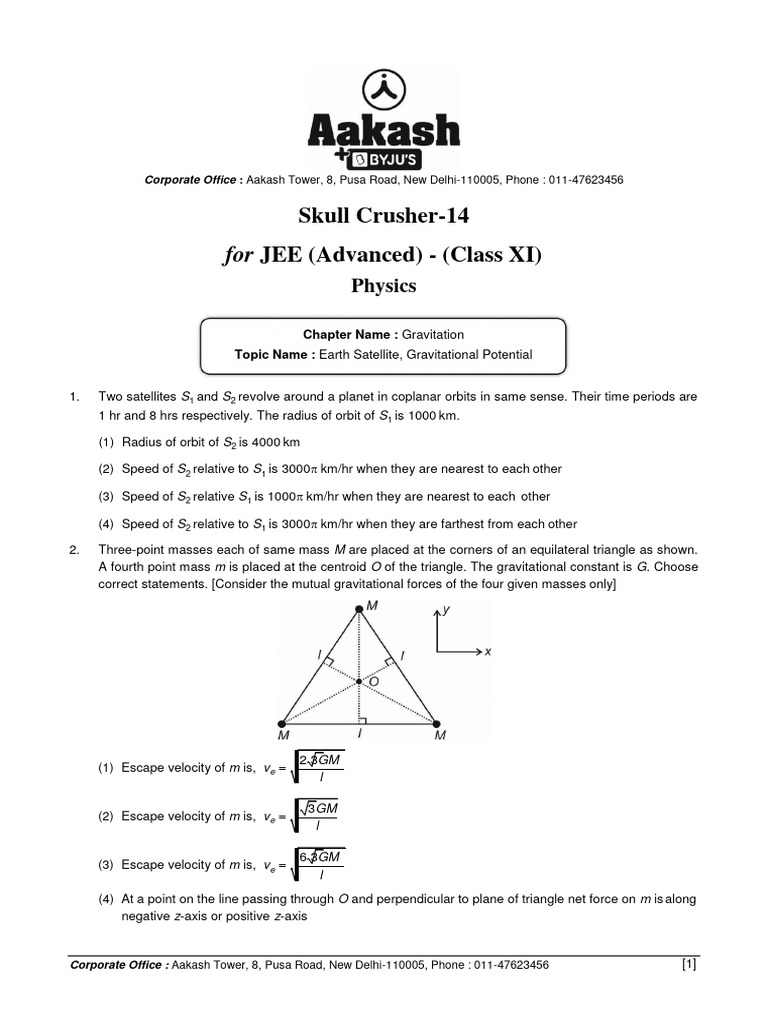 Skull Crusher-14 - Class XI - JEE (Adv) - Physics | PDF | Orbit | Sun
