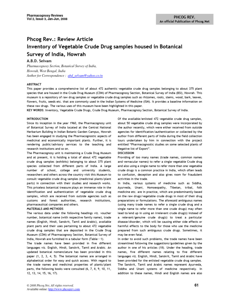 Inventory of Vegetable Crude Drugs | PDF | Plants