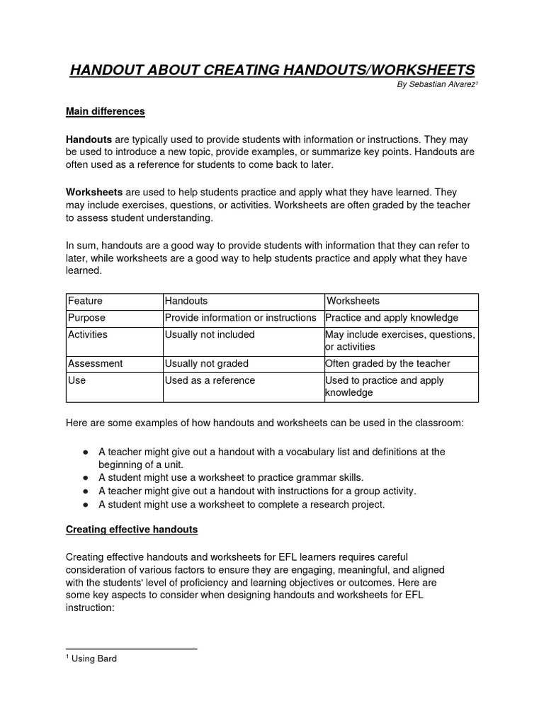 Handout About Creating Handouts-Worksheets | PDF | English As A Second ...