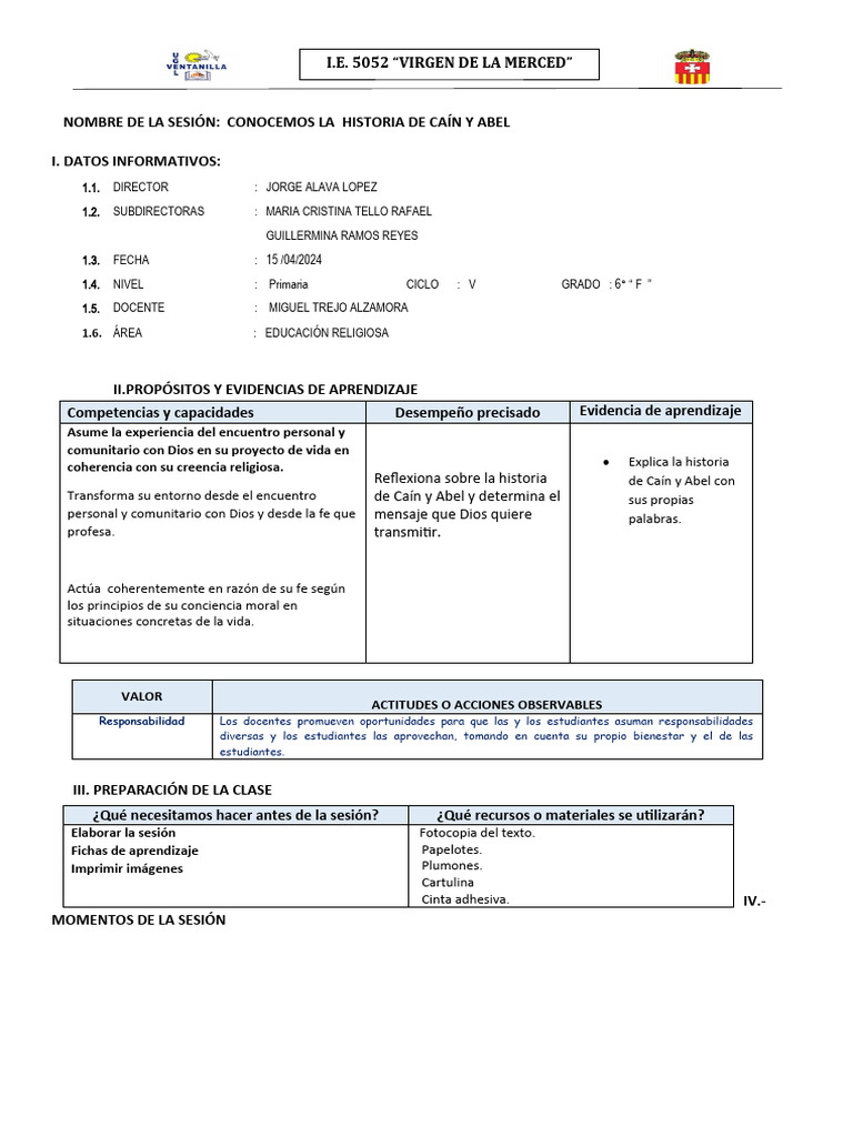 SESION de RELIGION Conocemos La Historia de Cain y Abel | PDF | Dios
