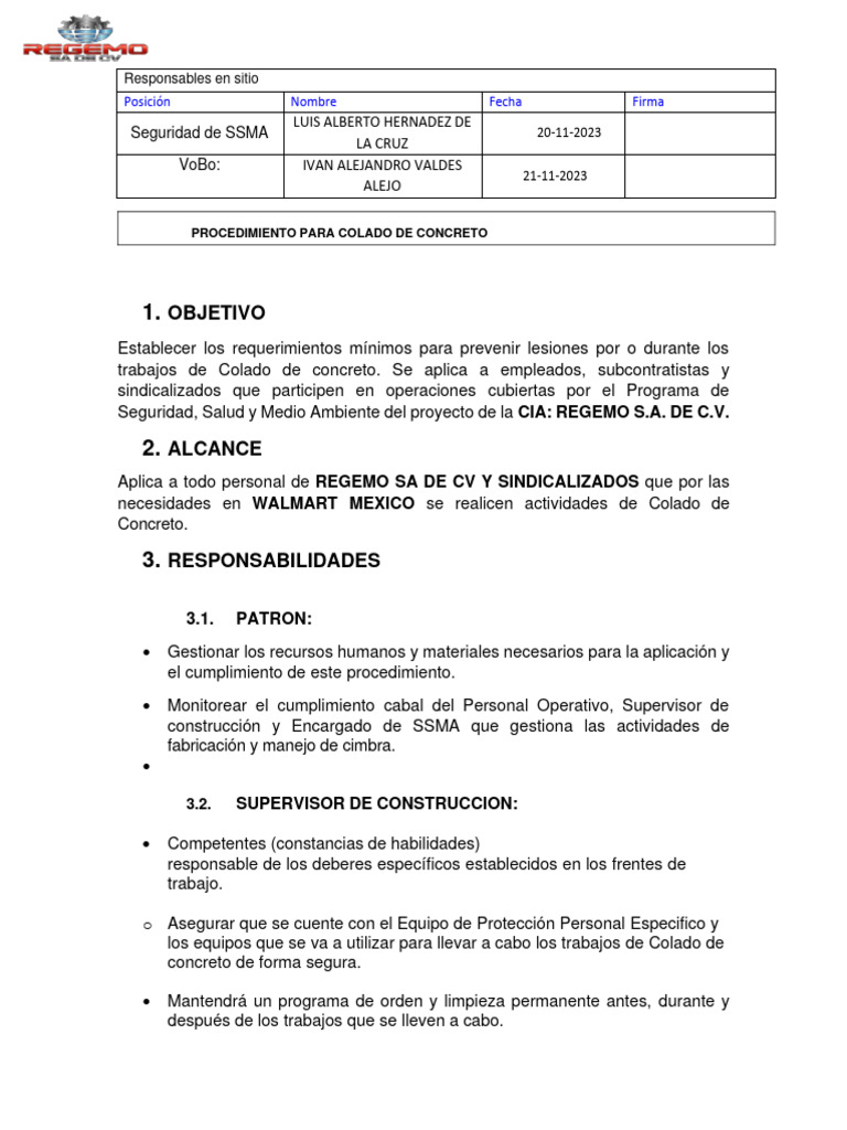 Procedimiento para Colado de Concreto | PDF | Hormigón