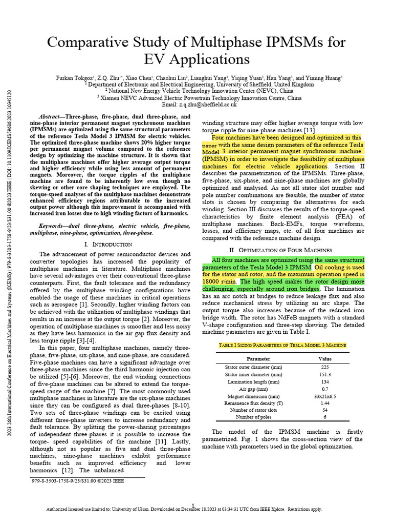Optimized Multiphase IPMSMs for EVs | PDF | Electric Vehicle | Electricity
