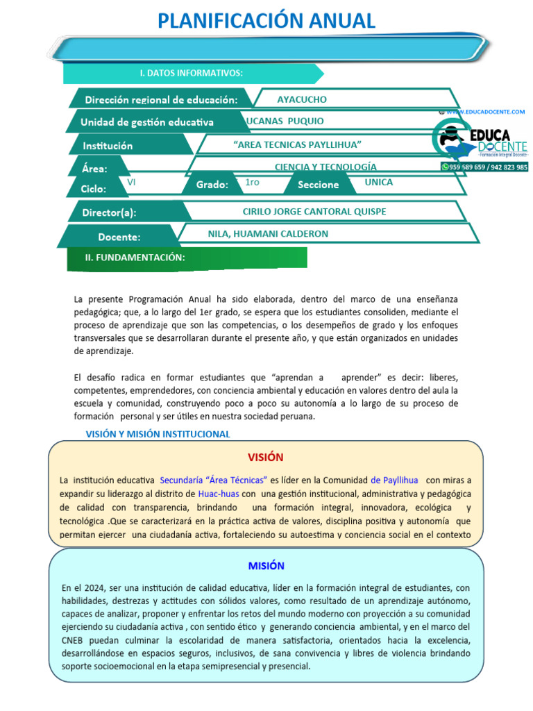 Plan - Anual - 1ero - CyT 2024 | PDF | Evaluación | Aprendizaje
