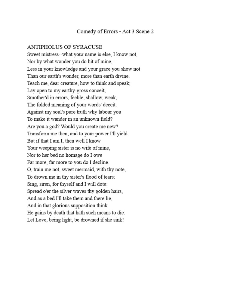 Comedy of Errors Act 3 Scene 2 Monologue | PDF | Law | Religion ...