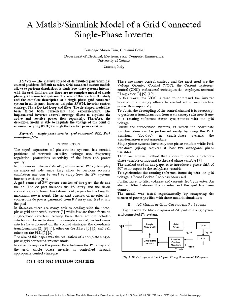 A Matlab Simulink Model of A Grid Connected Single-Phase Inverter | PDF ...