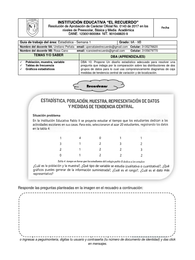 Guía Estadística 9A-9B: Población y Gráficos | PDF | Contraseña | Informática