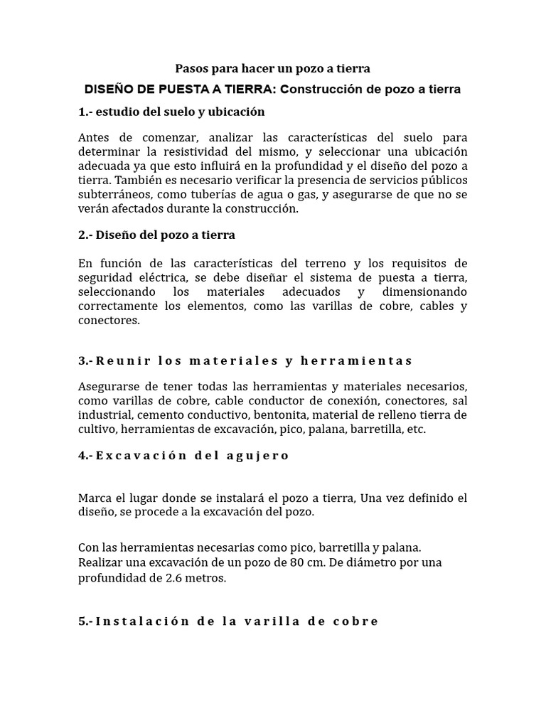 Pasos para Hacer Un Pozo A Tierra | PDF | Cobre | Conector eléctrico