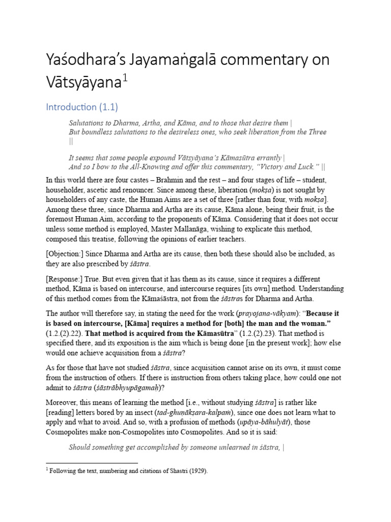Jayama Galā of Yaśodhara Translation 1.1 | PDF | Kama | Dharma