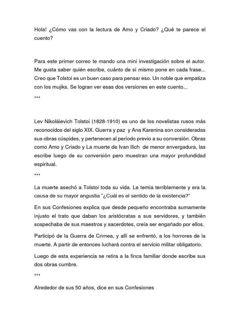 #1 Amo y Criado | PDF | Leo Tolstoy | Guerra y paz