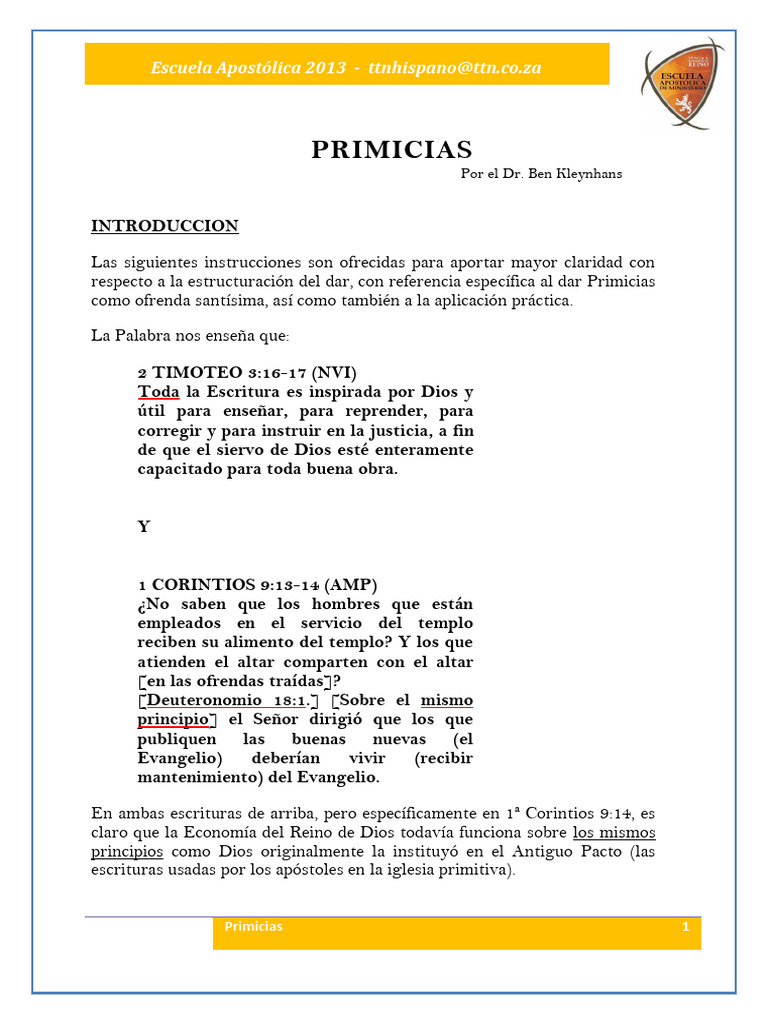 Ejemplos y principios de primicias | PDF | Sacerdote | Jesús