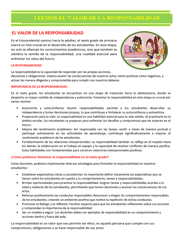 El Valor De La Responsabilidad 2 Pdf Comportamiento Adultos